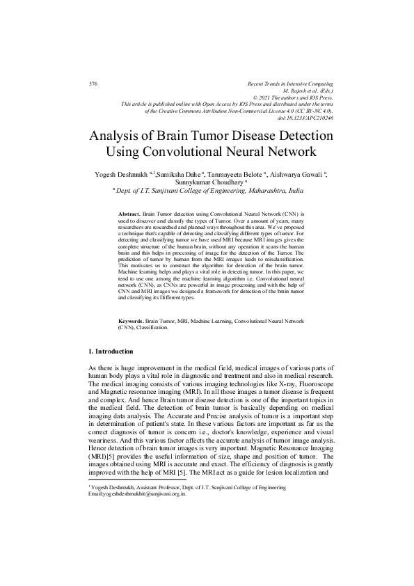 Pdf Analysis Of Brain Tumor Disease Detection Using Convolutional 4972