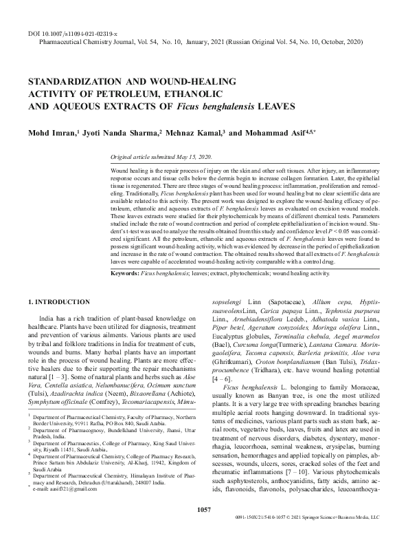(PDF) Standardization and Wound-Healing Activity of Petroleum, Ethanolic and Aqueous Extracts of ...