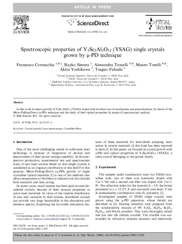 (PDF) Spectroscopic properties of Y3Sc2Al3O12 (YSAG) single crystals ...