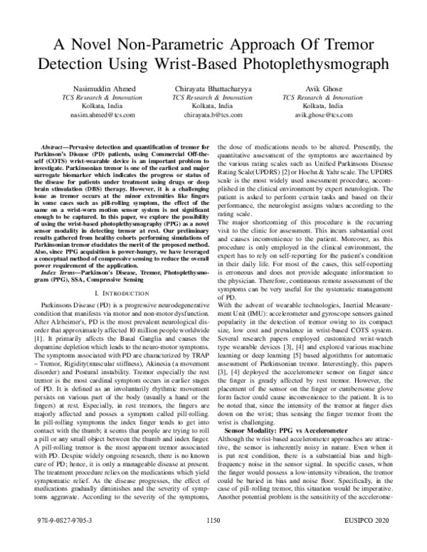 Pdf A Novel Non Parametric Approach Of Tremor Detection Using Wrist