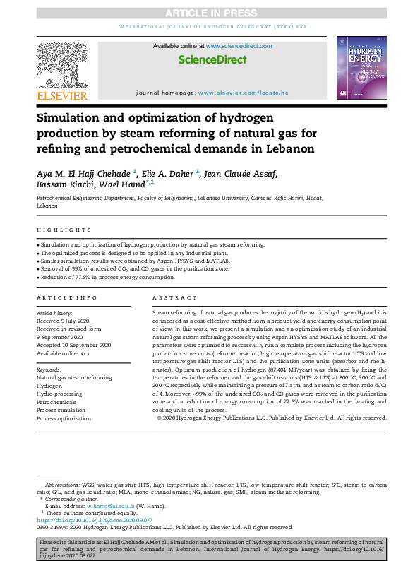 Pdf Simulation And Optimization Of Hydrogen Production By Steam