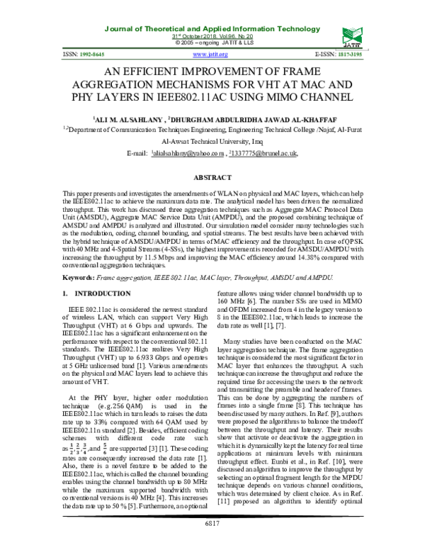 (PDF) An Efficient Improvement of Frame Aggregation Mechanisms for VHT at Mac and Phy Layers in ...