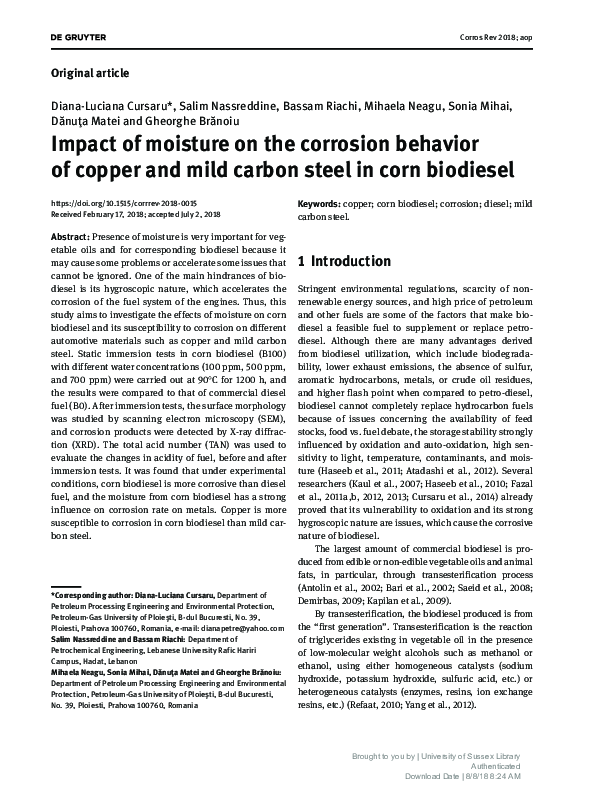 (PDF) Impact of moisture on the corrosion behavior of copper and mild ...