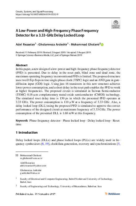 (PDF) A Low-Power and High-Frequency Phase Frequency Detector for a 3.33-GHz Delay Locked Loop