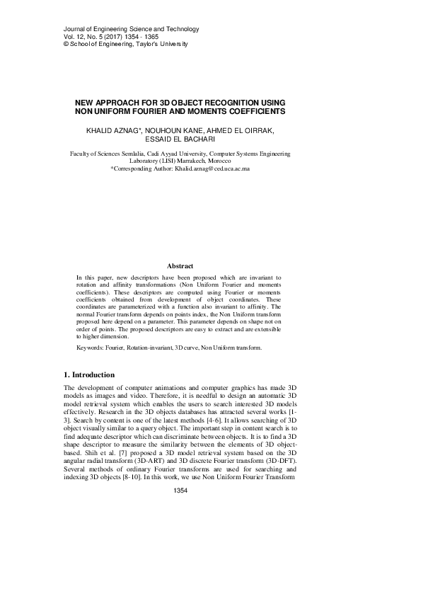 (PDF) New Approach for 3D Object Recognition Using Non Uniform Fourier and Moments Coefficients
