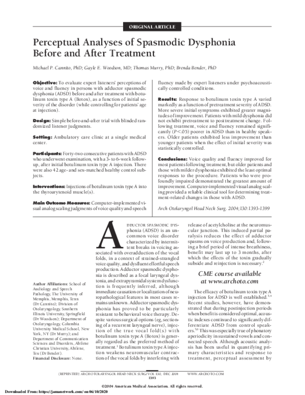 (PDF) Perceptual Analyses of Spasmodic Dysphonia Before and After Treatment