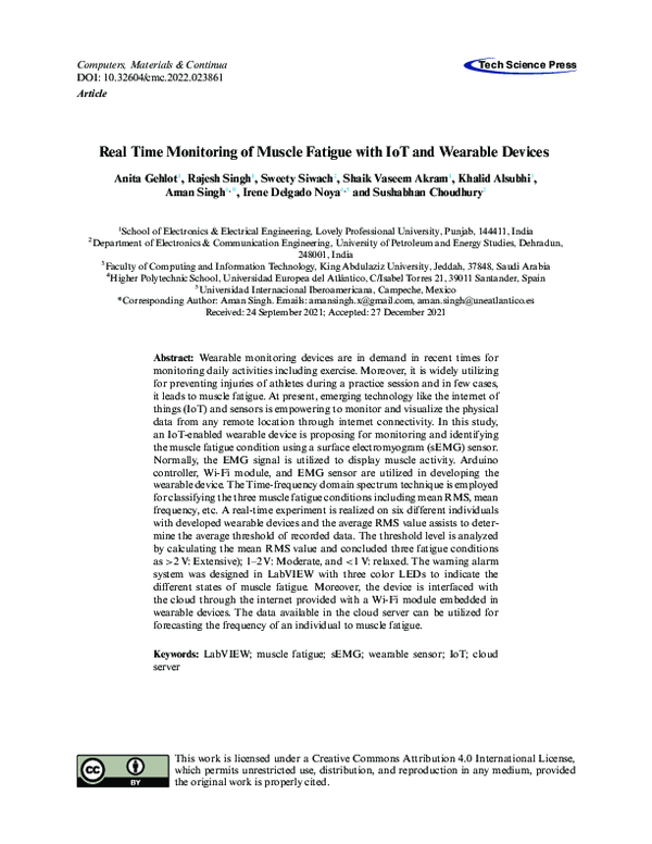 (PDF) Real Time Monitoring of Muscle Fatigue with IoT and Wearable Devices