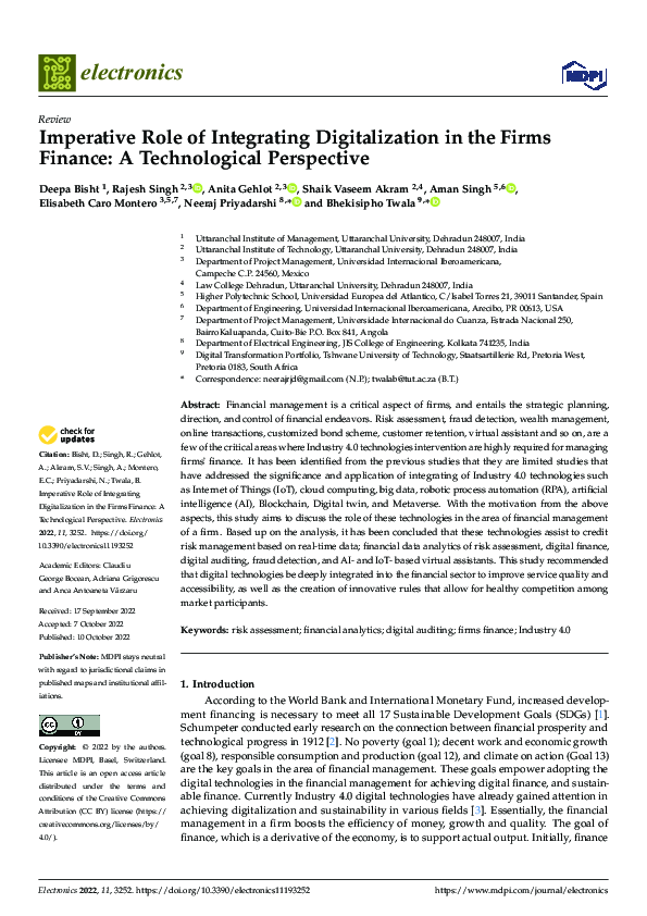 (PDF) Imperative Role of Integrating Digitalization in the Firms Finance: A Technological ...