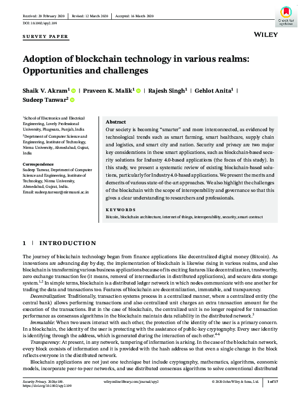 (PDF) Adoption of blockchain technology in various realms ...