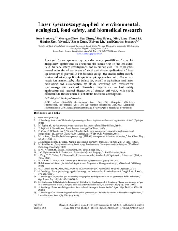 (PDF) Laser spectroscopy applied to environmental, ecological, food ...