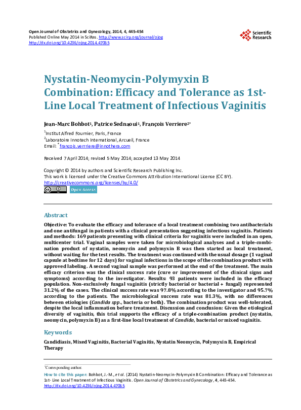 (PDF) Nystatin-Neomycin-Polymyxin B Combination: Efficacy and Tolerance as 1st-Line Local ...