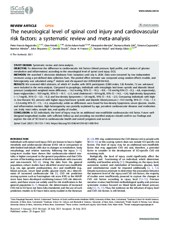 (PDF) The neurological level of spinal cord injury and cardiovascular ...
