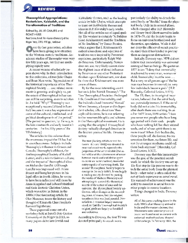 (PDF) Richard Smoley, Review of Theosophical Appropriations (Chajes and ...