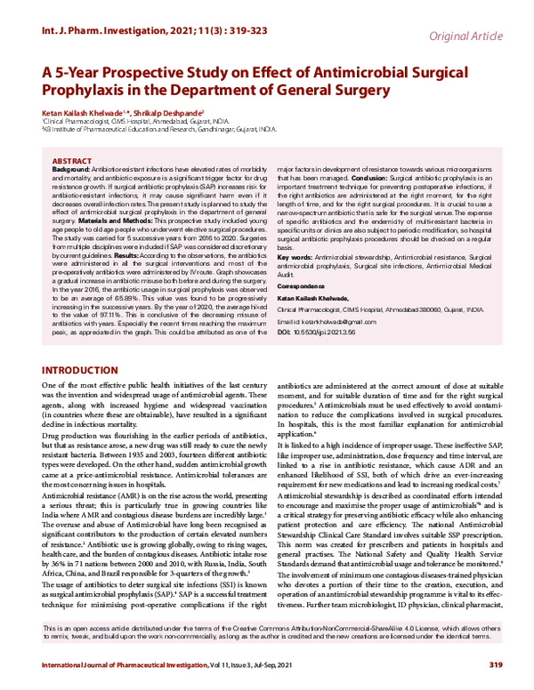 (PDF) A 5-Year Prospective Study on Effect of Antimicrobial Surgical Prophylaxis in the ...