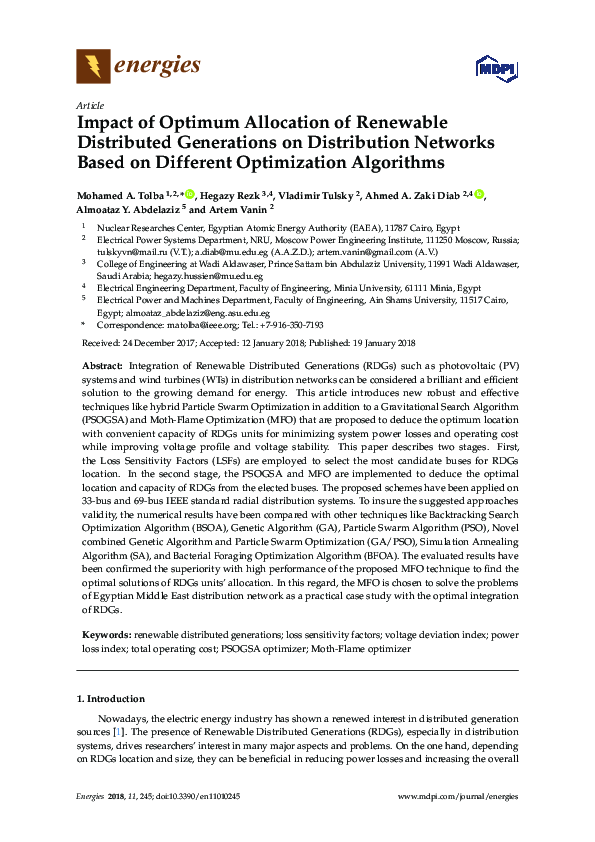 (PDF) Impact of Optimum Allocation of Renewable Distributed Generations ...