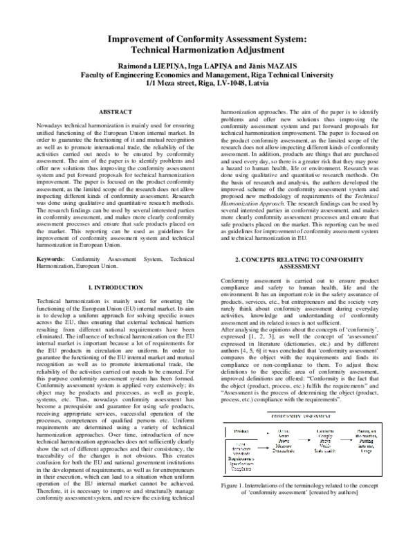 (PDF) Improvement of Conformity Assessment System: Technical ...