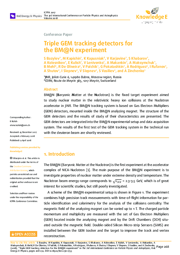 (PDF) GEM Tracking Detectors in BM@N Experiment