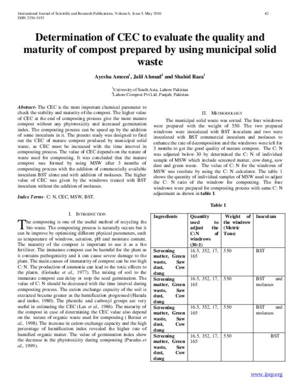 (PDF) Determination of CEC to evaluate the quality and maturity of compost prepared by using ...
