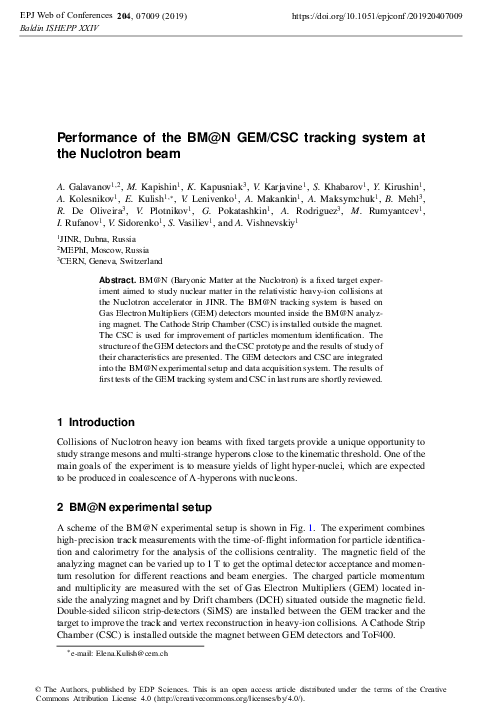 (PDF) Performance of the BM@N GEM/CSC tracking system at the Nuclotron beam