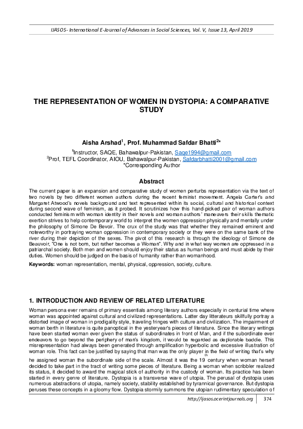 (PDF) The Representation of Women in Dystopia: A Comparative Study