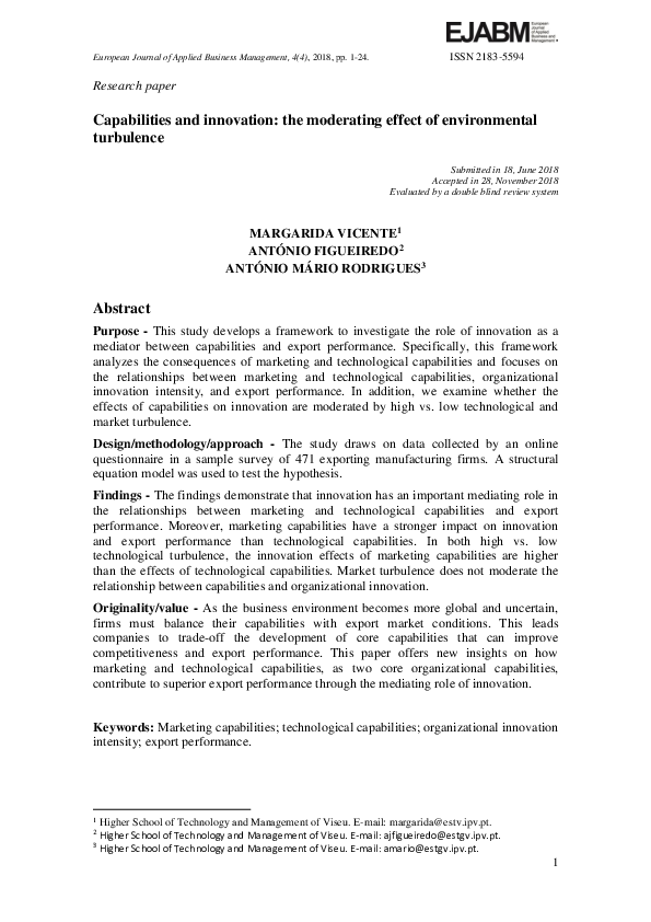 (PDF) Capabilities and innovation: the moderating effect of environmental turbulence