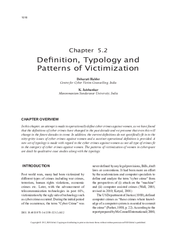 (PDF) Definition, Typology and Patterns of Victimization | Prof ...