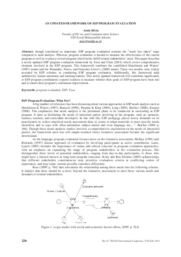 (PDF) An Updated Framework of Esp Program Evaluation