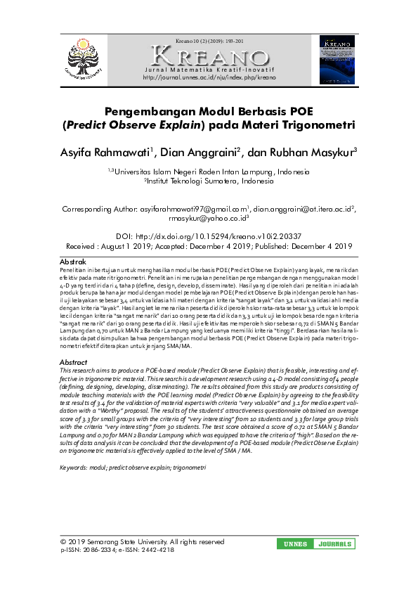(PDF) Pengembangan Modul Berbasis POE (Predict Observe Explain) pada Materi Trigonometri