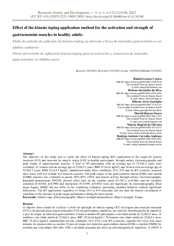 (PDF) Effect of the kinesio taping application method for the ...