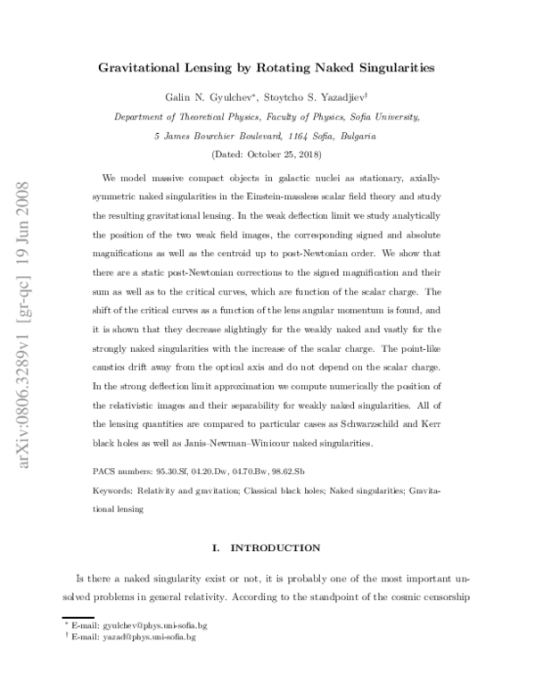 (PDF) Gravitational lensing by rotating naked singularities | Galin ...