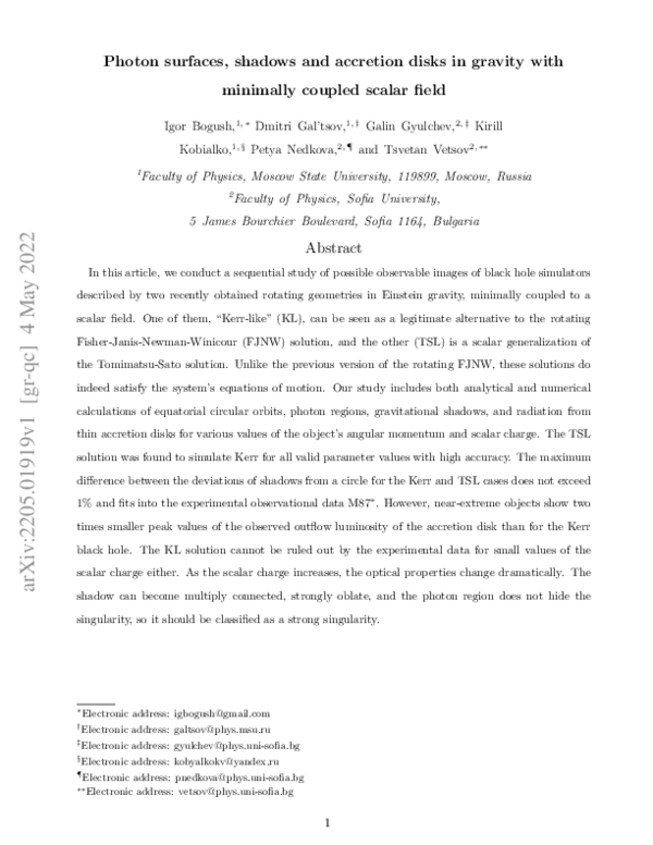 (PDF) Photon surfaces, shadows, and accretion disks in gravity with ...