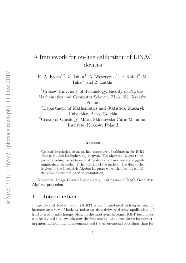 (PDF) A Framework for On-line Calibration of LINAC Devices