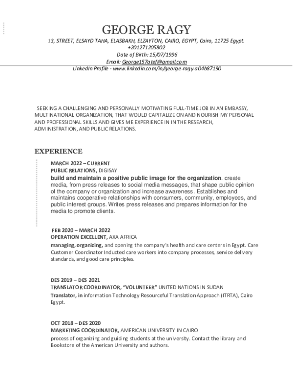Pdf George Ragy Cv George Atef