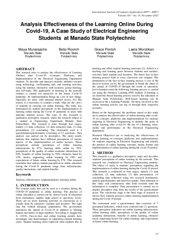 (PDF) Analysis Effectiveness of the Learning Online During Covid-19, A Case Study of Electrical ...