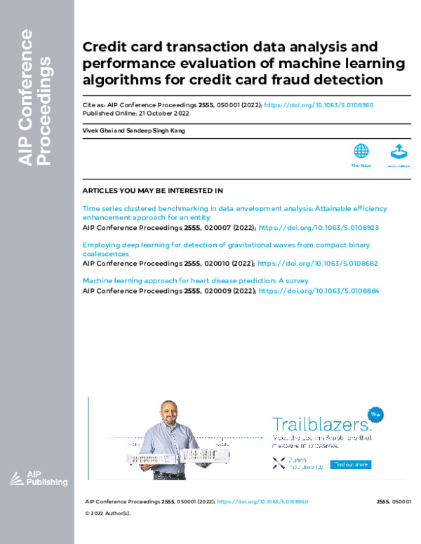 (PDF) Credit card transaction data analysis and performance evaluation of machine learning ...