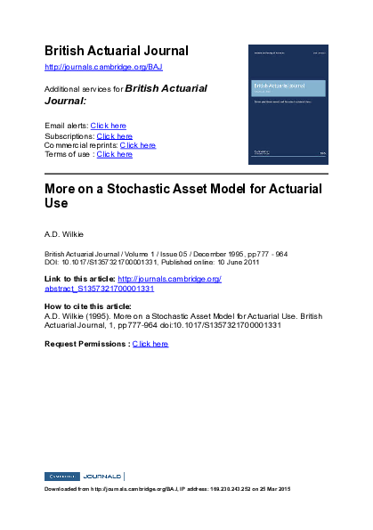 (PDF) More on a Stochastic Asset Model for Actuarial Use