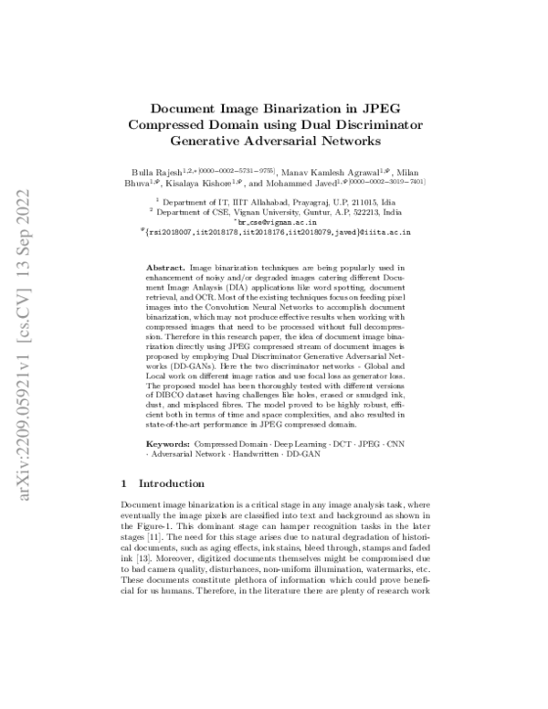 (PDF) Document Image Binarization in JPEG Compressed Domain using Dual ...