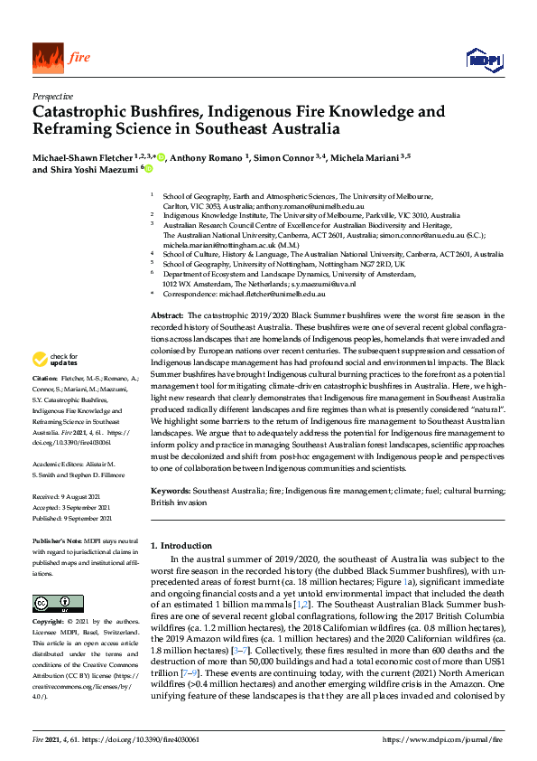 (PDF) Catastrophic Bushfires, Indigenous Fire Knowledge and Reframing ...