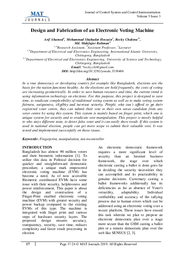 (PDF) Design and Fabrication of an Electronic Voting Machine