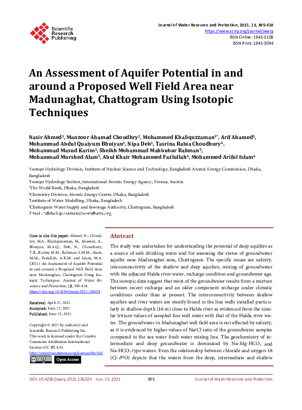 (PDF) An Assessment of Aquifer Potential in and around a Proposed Well ...