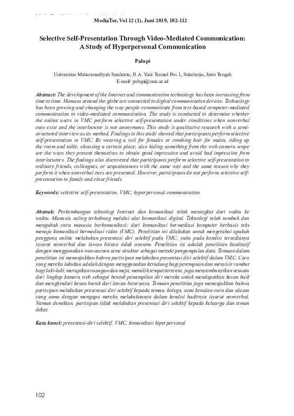 (PDF) Selective Self-Presentation on Video-Mediated Communication: A ...