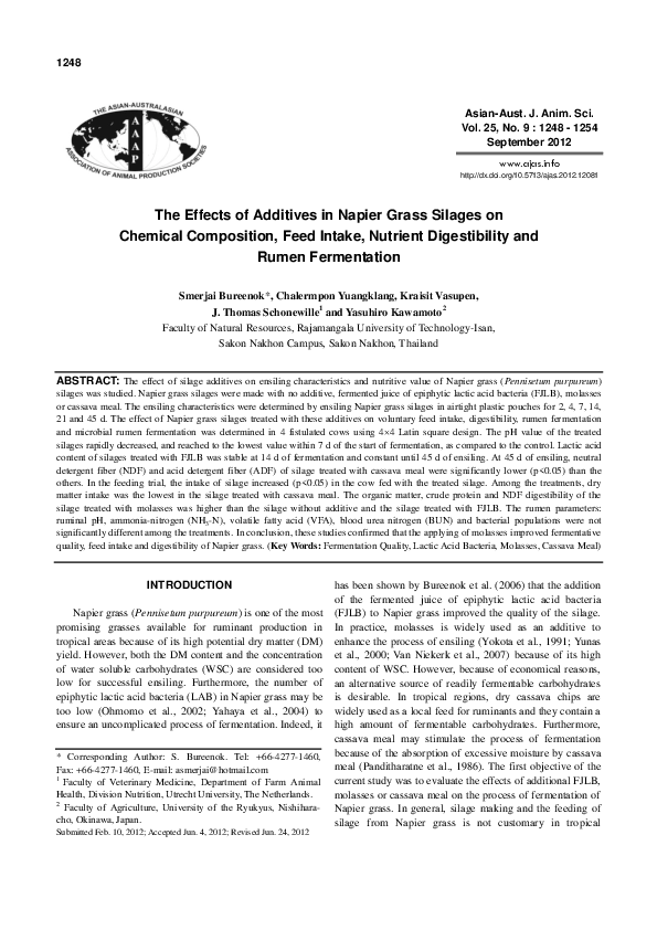 (PDF) The Effects of Additives in Napier Grass Silages on Chemical ...