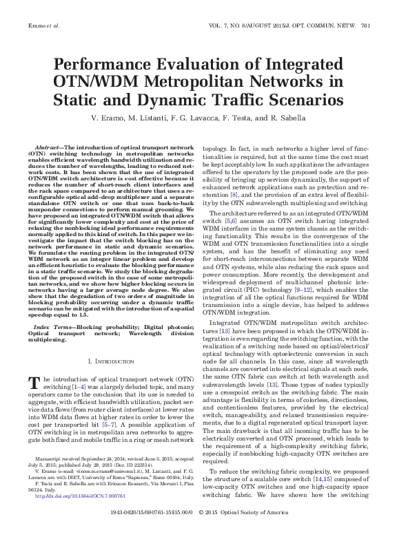 (PDF) Performance Evaluation of Integrated OTN/WDM Metropolitan ...