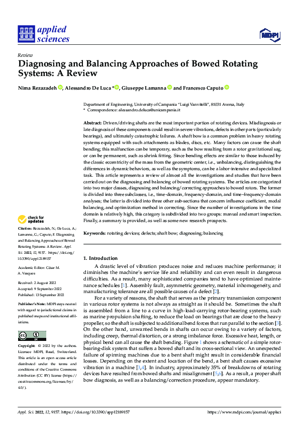 (PDF) Diagnosing and Balancing Approaches of Bowed Rotating Systems: A Review