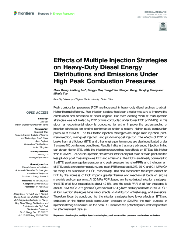 Pdf Effects Of Multiple Injection Strategies On Heavy Duty Diesel Energy Distributions And