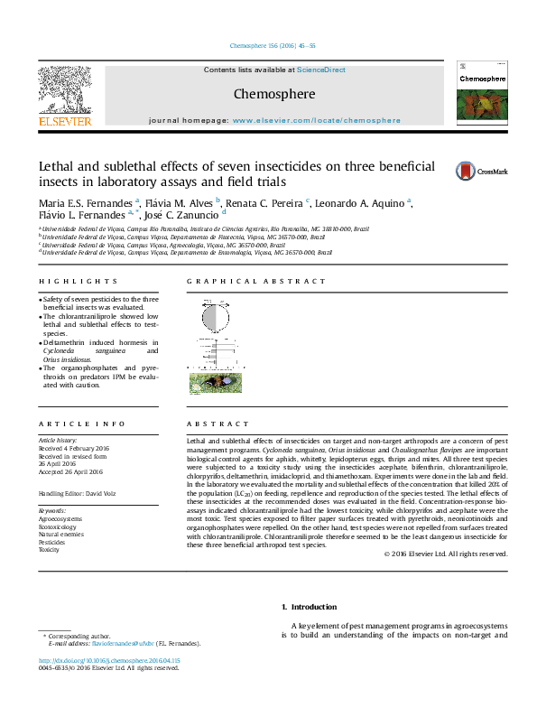 (PDF) Lethal and sublethal effects of seven insecticides on three beneficial insects in ...