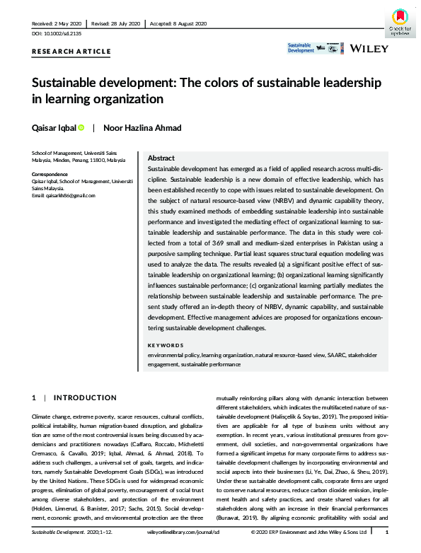 (PDF) Sustainable development: The colors of sustainable leadership in ...