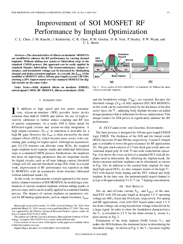 (PDF) Improvement of SOI MOSFET RF Performance by Implant Optimization