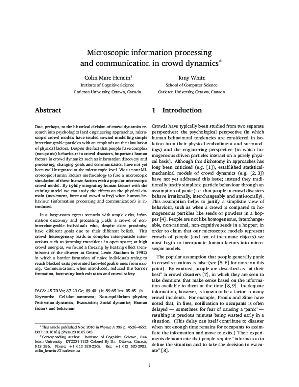 (PDF) Microscopic information processing and communication in crowd dynamics
