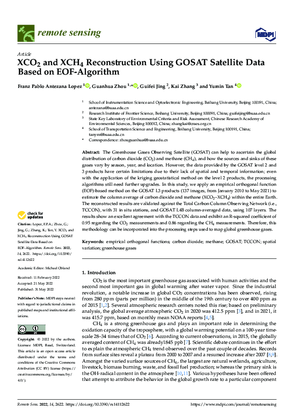 (PDF) XCO2 and XCH4 Reconstruction Using GOSAT Satellite Data Based on EOF-Algorithm